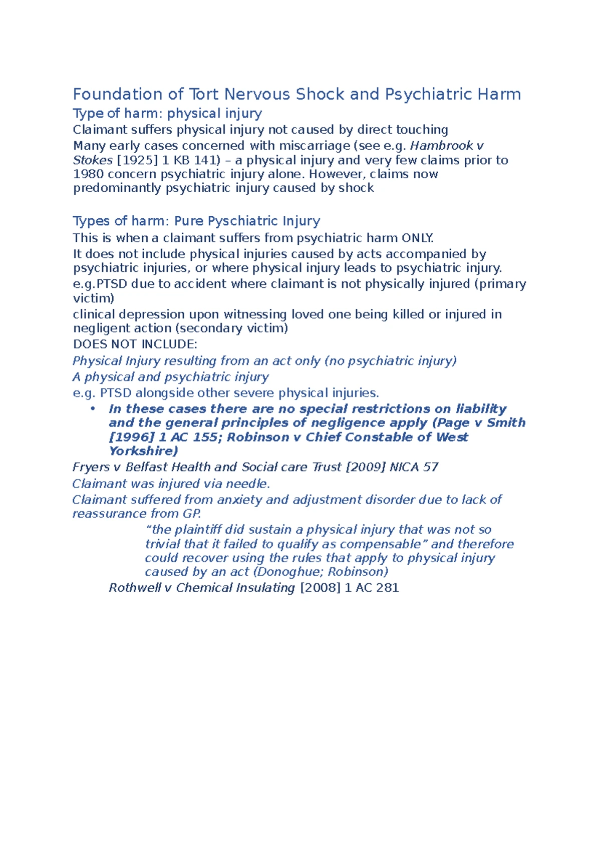 Nervous Shock and Psychiatric Harm - Hambrook v Stokes [1925] 1 KB 141 ...