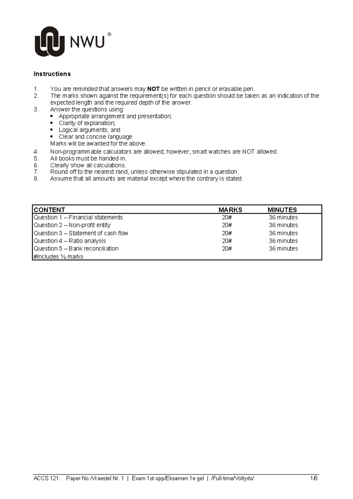 2018 ACCS121 1st Opportunity Exam Instructions and Questions - Studocu