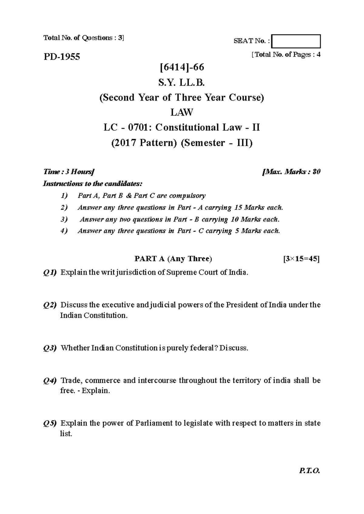 LL.B. (2017 Pattern) - Question Papers for Second Year Courses - Studocu