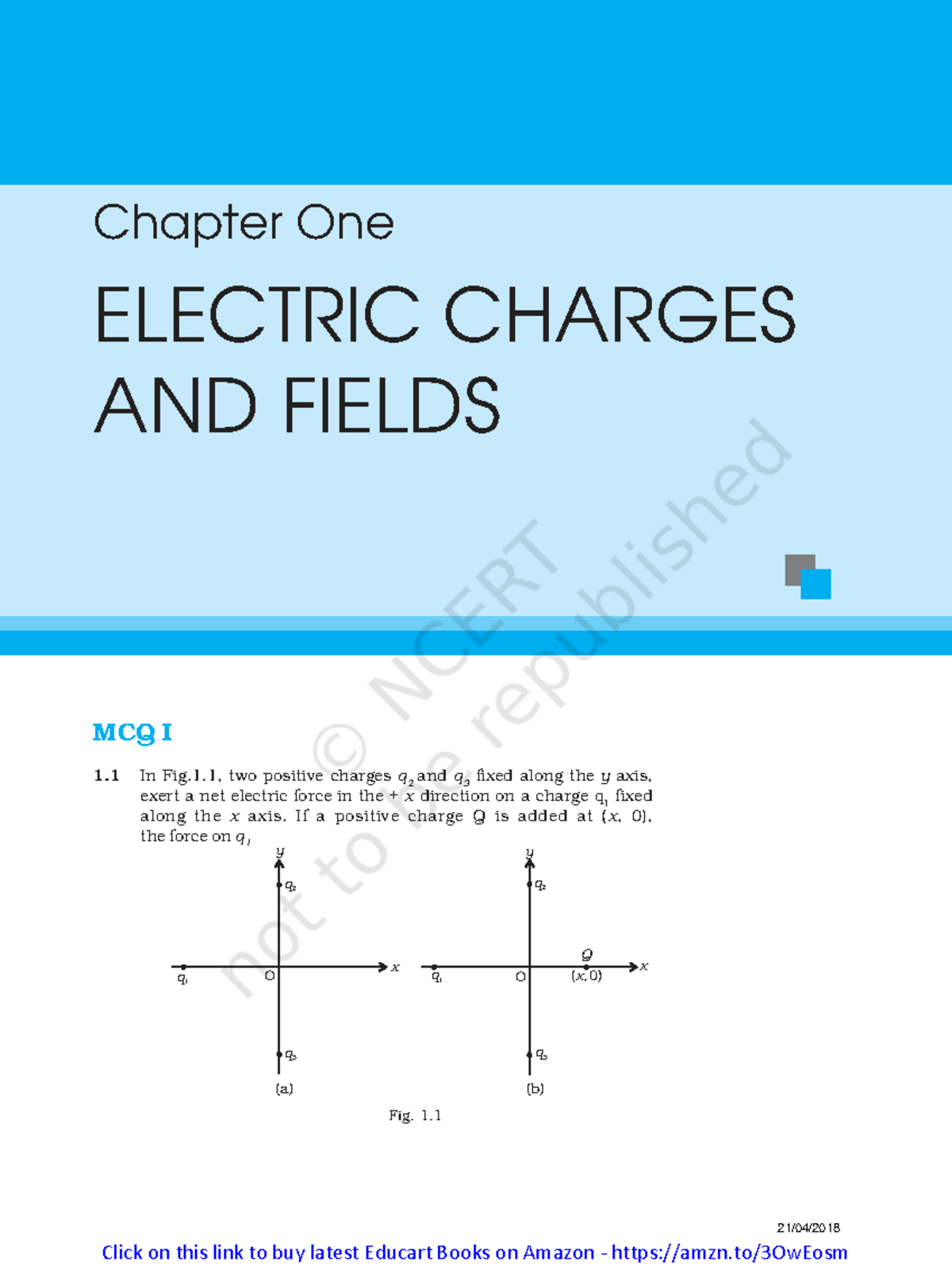 Chapter One: Electric Charges and Fields MCQs for Class 12 Physics ...