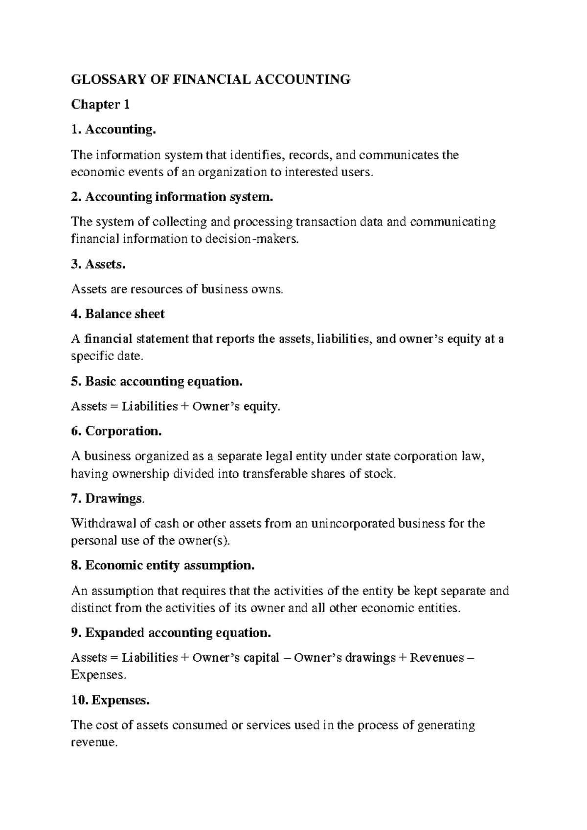 Financial Accounting Glossary: Key Terms and Concepts - Studocu