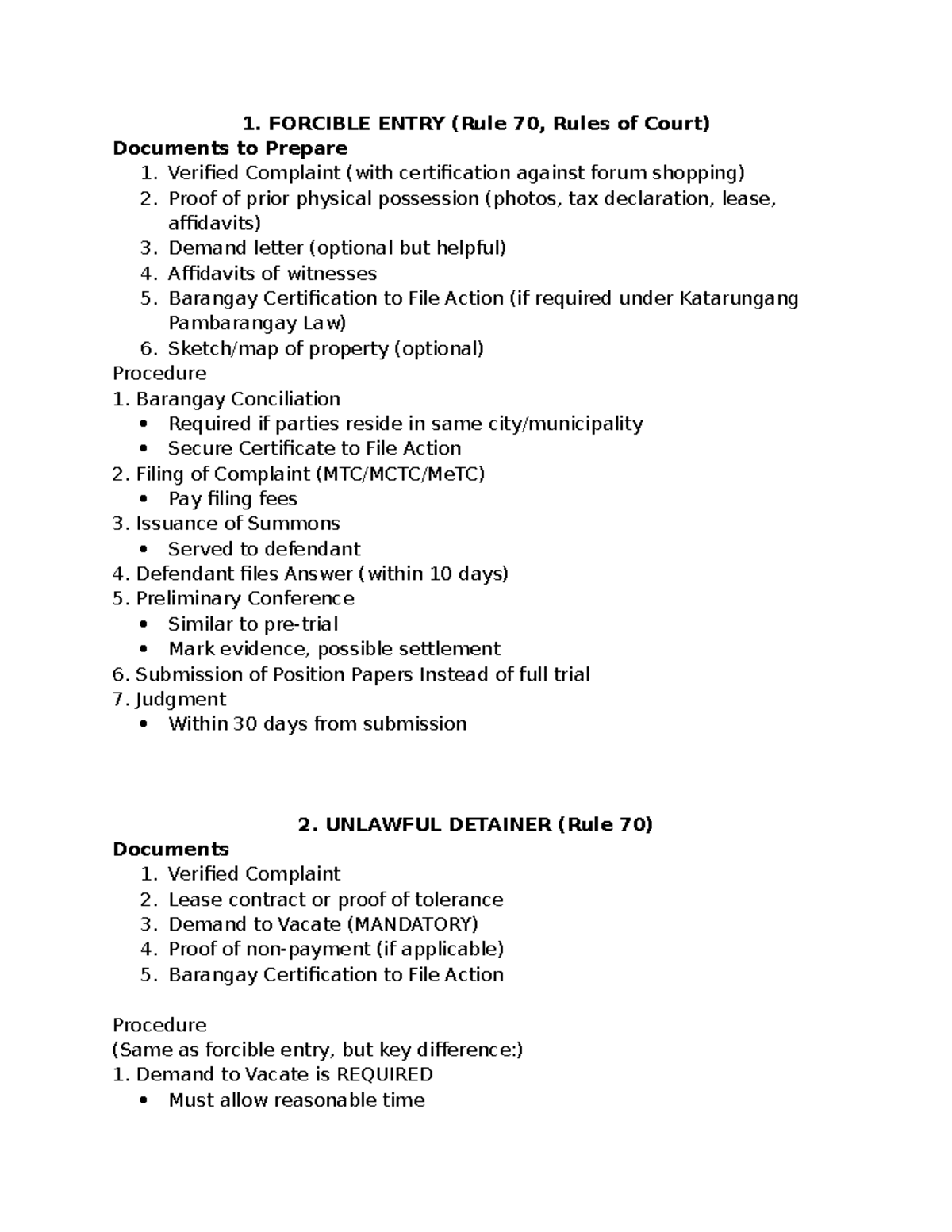 Ejectment, Estafa, and Cyberlibel Procedures and Documents Guide - Studocu