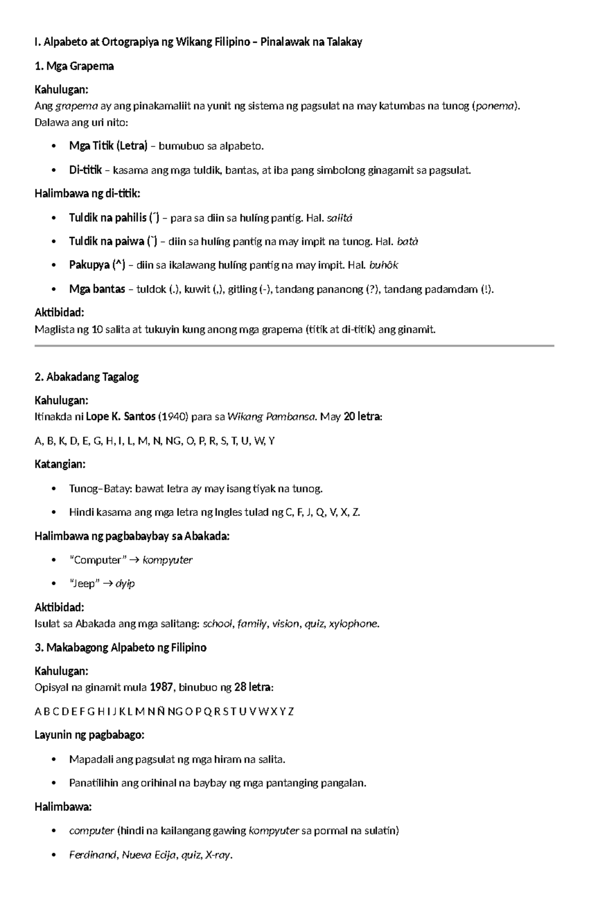 FIL 104 - Aralin 1: Alpabeto at Ortograpiya ng Wikang Filipino - Studocu
