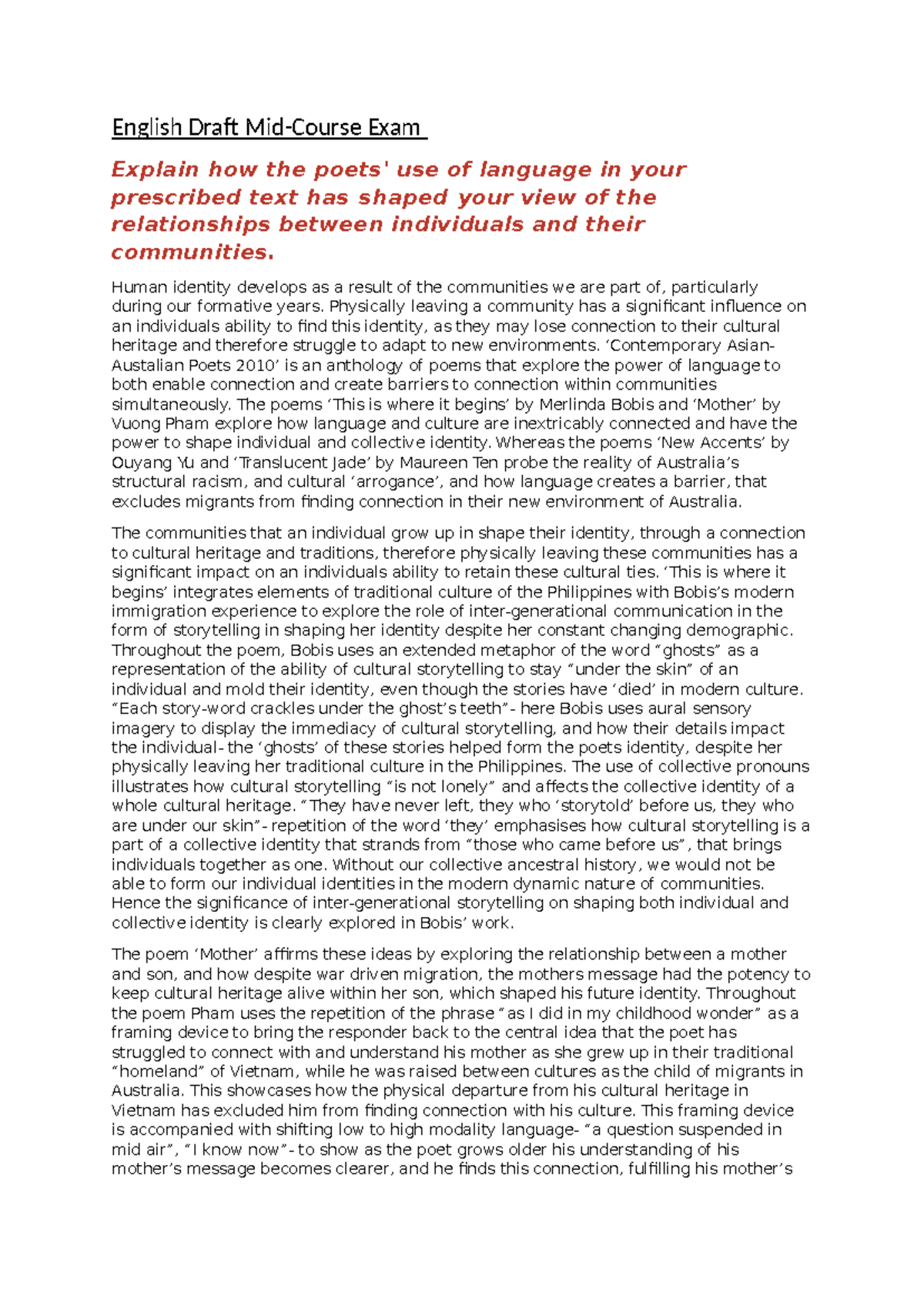 Contemporary Asian Australian Poets 20/20 Mid-Course Exam Analysis ...