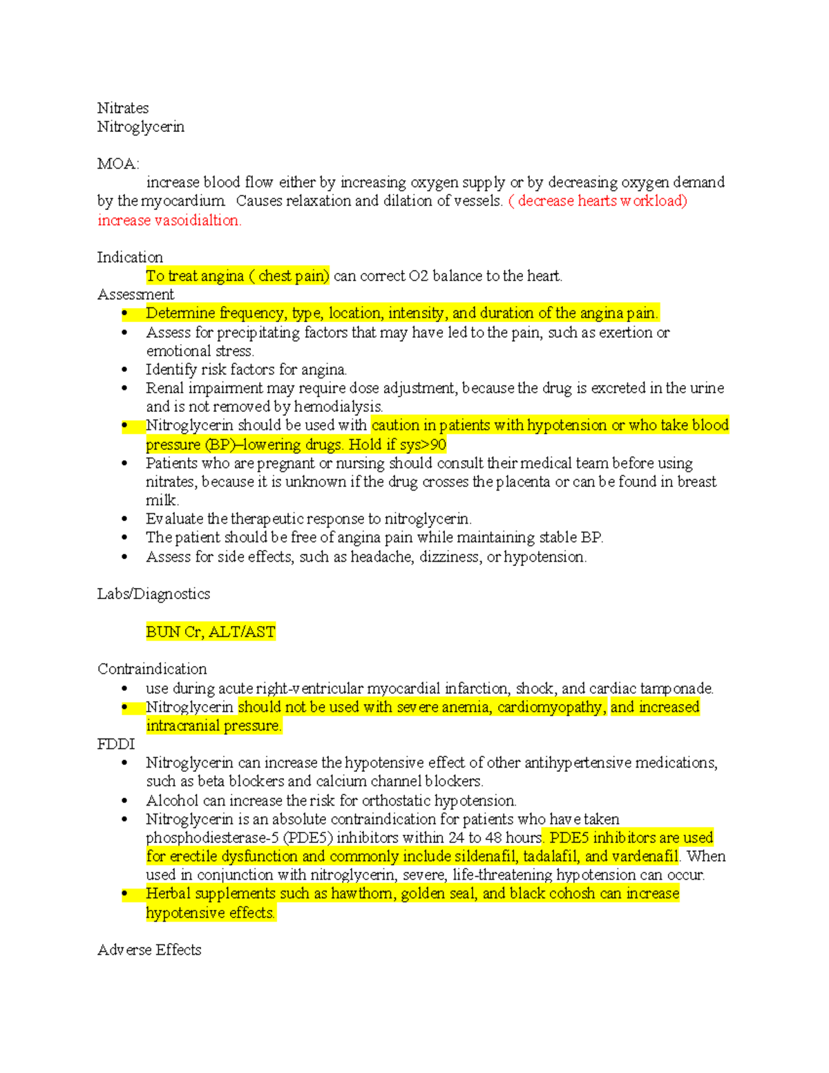 Nitrates - Medcard - Nitrates Nitroglycerin MOA: increase blood flow ...