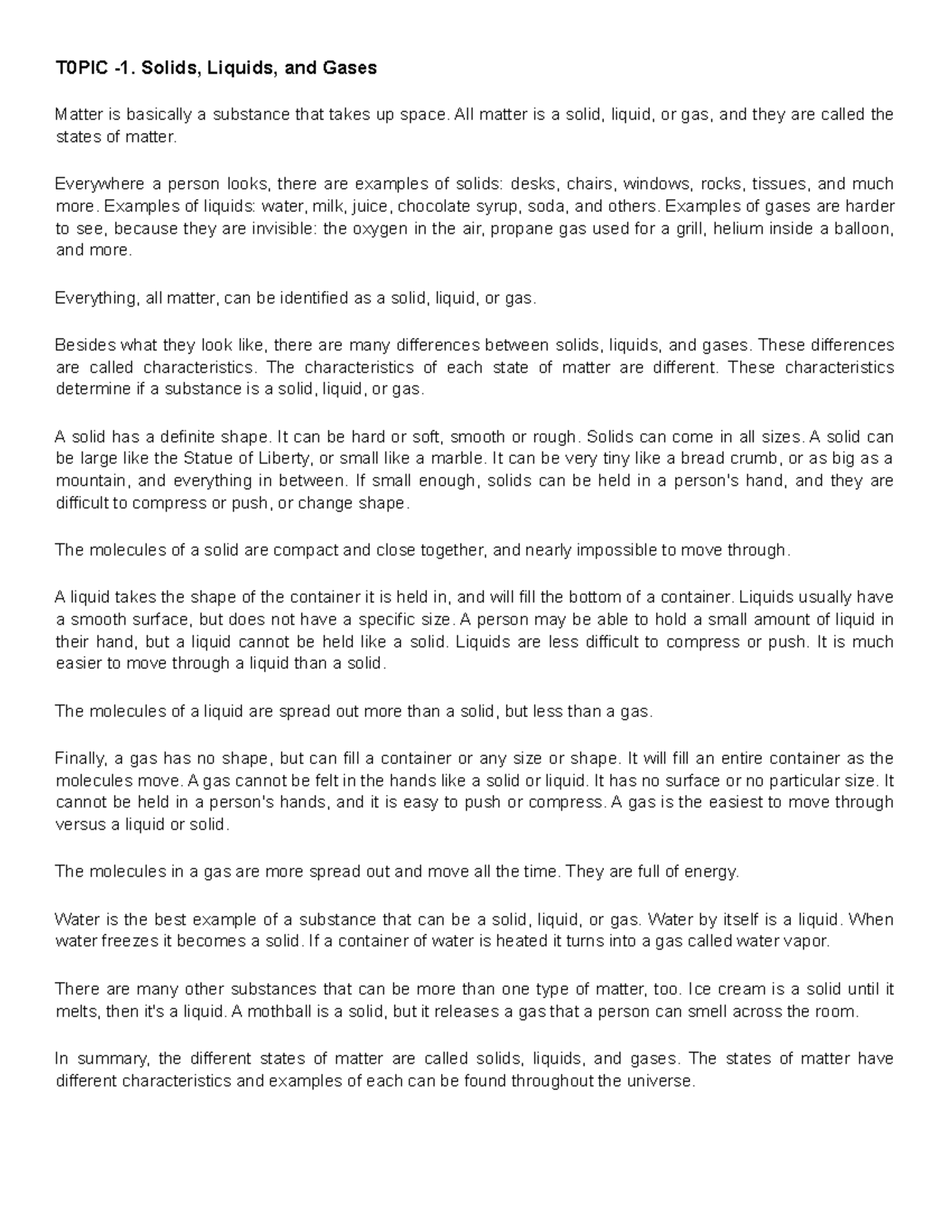 PISA Questions on Solids, Liquids, and Gases: Understanding Matter ...