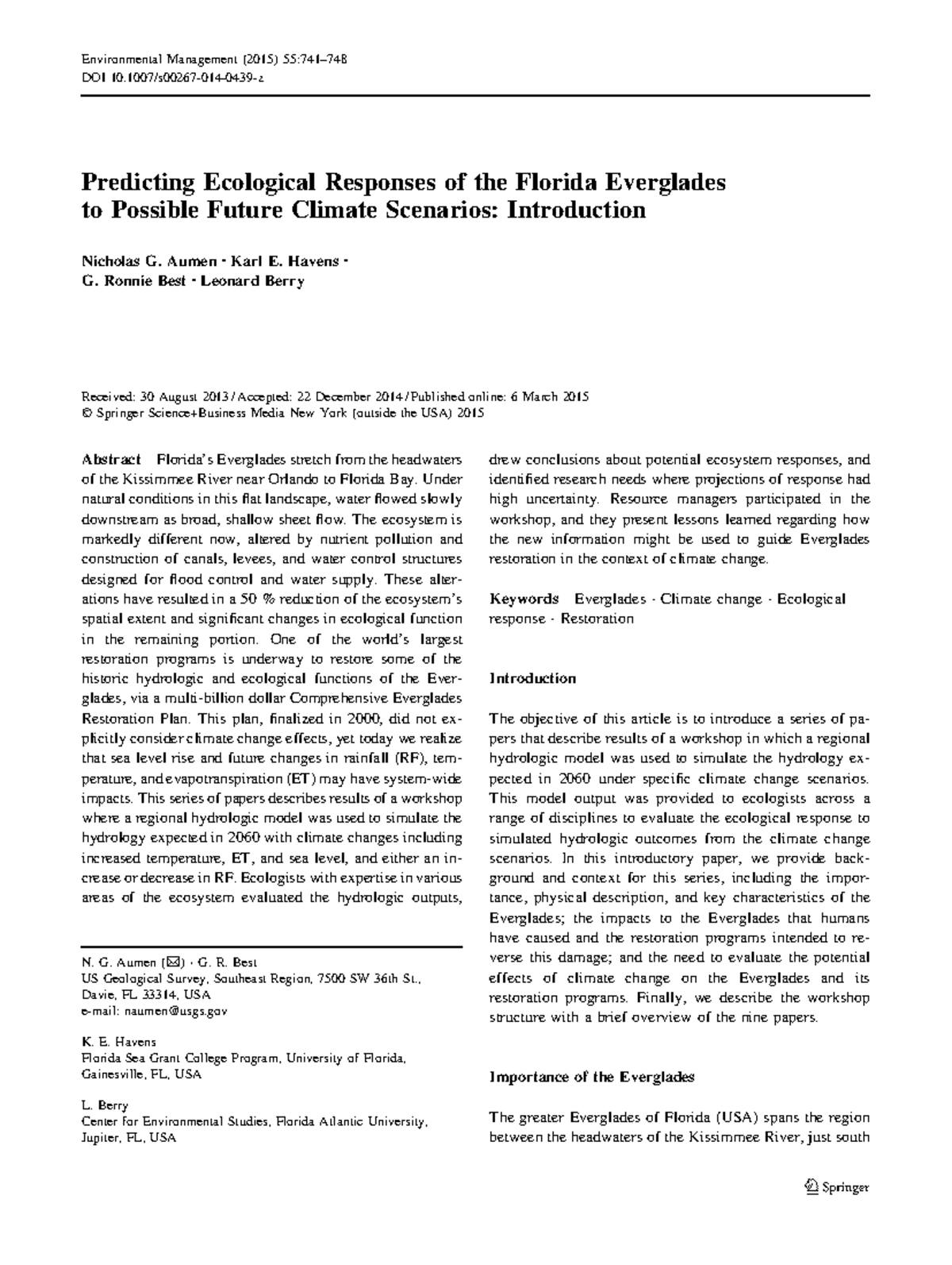 Everglades+Ecological+response+to+climate+changes - Predicting ...
