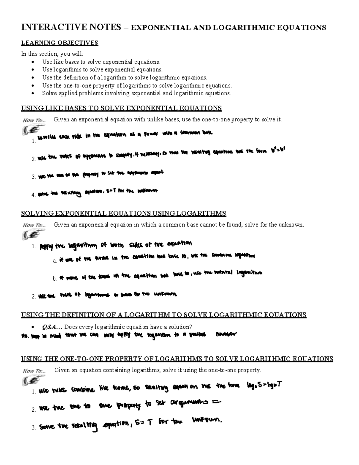 Interactive Notes 10 - INTERACTIVE NOTES – EXPONENTIAL AND LOGARITHMIC ...