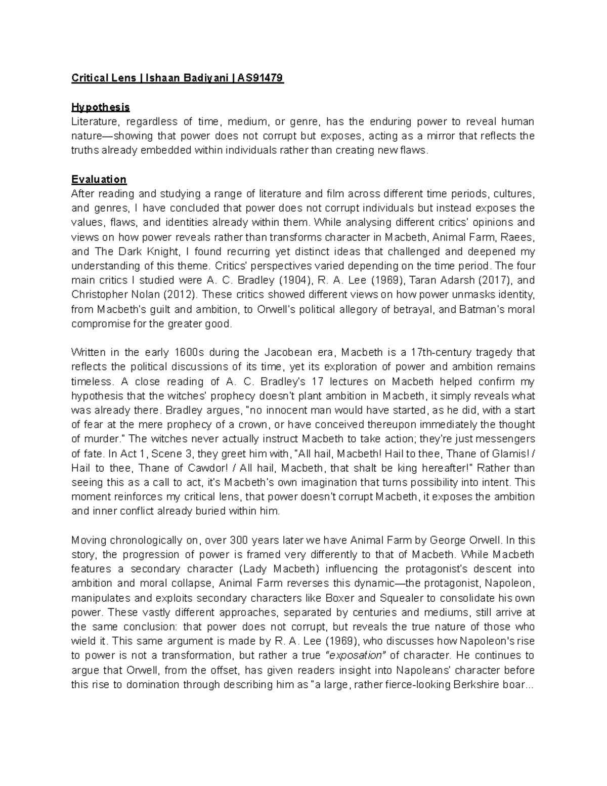 Critical Lens Analysis: Power Reveals Identity in Literature AS91479 ...