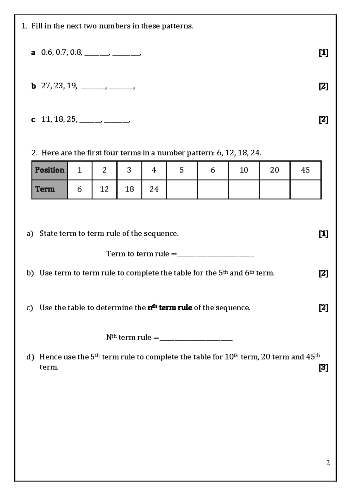 Mathematics Year 7 Midterm Patterns and Probability Exercises - Studocu