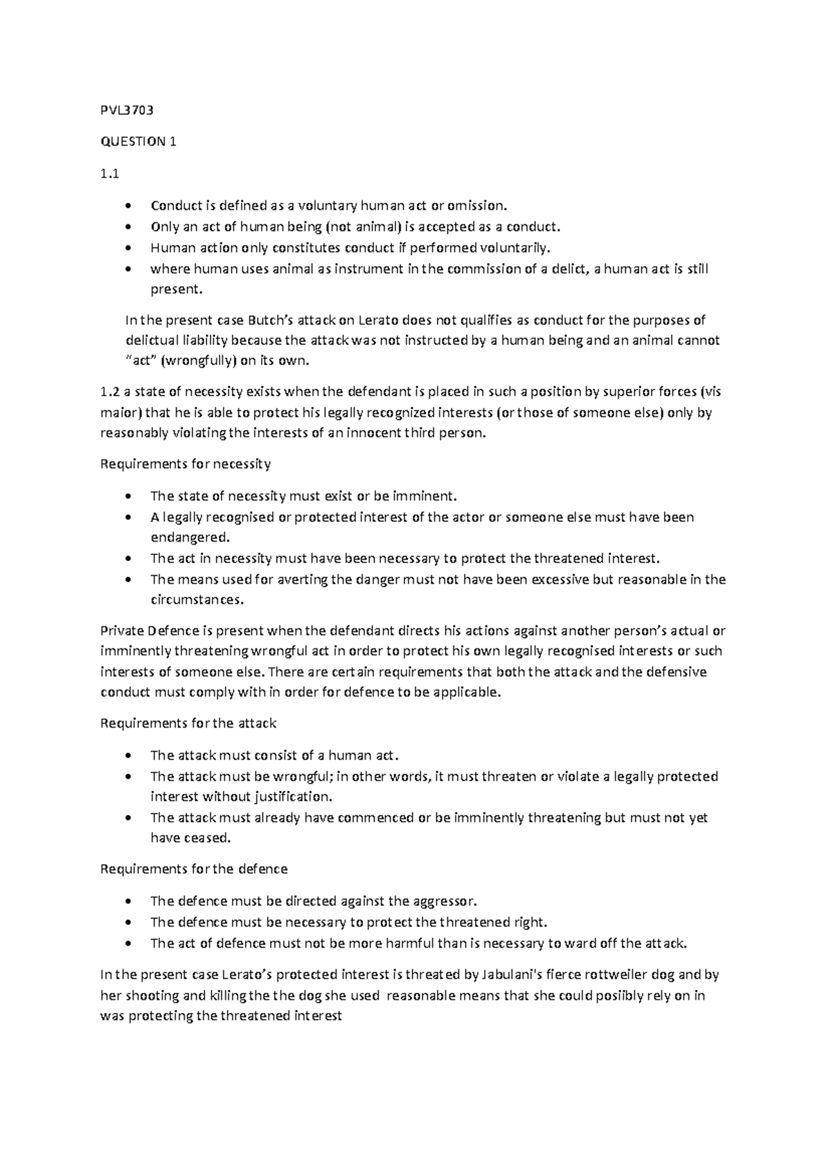 PVL3703 Final Exam Answer Sheet - Conduct & Necessity Analysis - Studocu