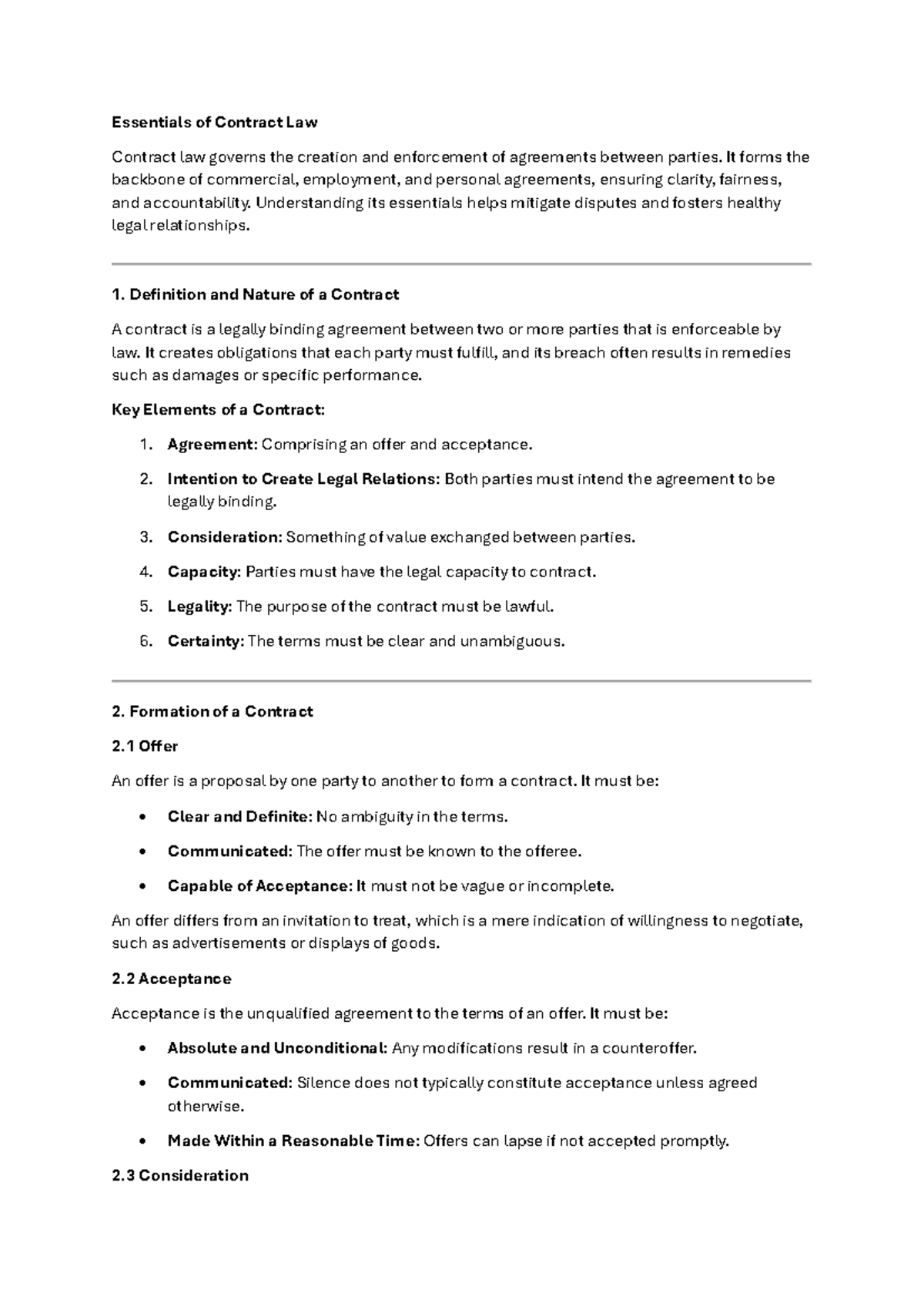 Essentials of contract law - Essentials of Contract Law Contract law ...