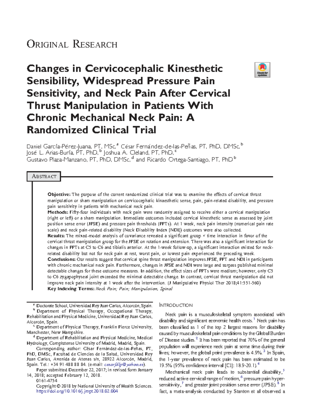 Cervical Thrust Manipulation Effects on Chronic Neck Pain: RCT Insights ...