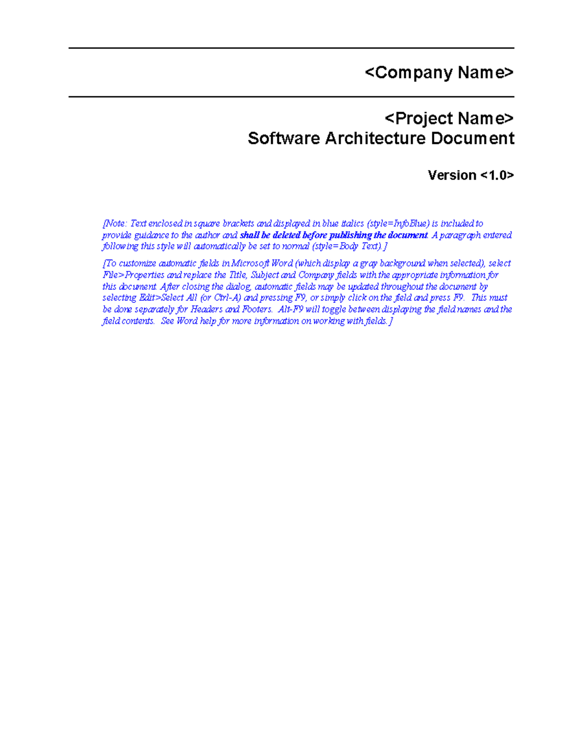 Software Architecture Document Template v1.0 for Project Setup - Studocu