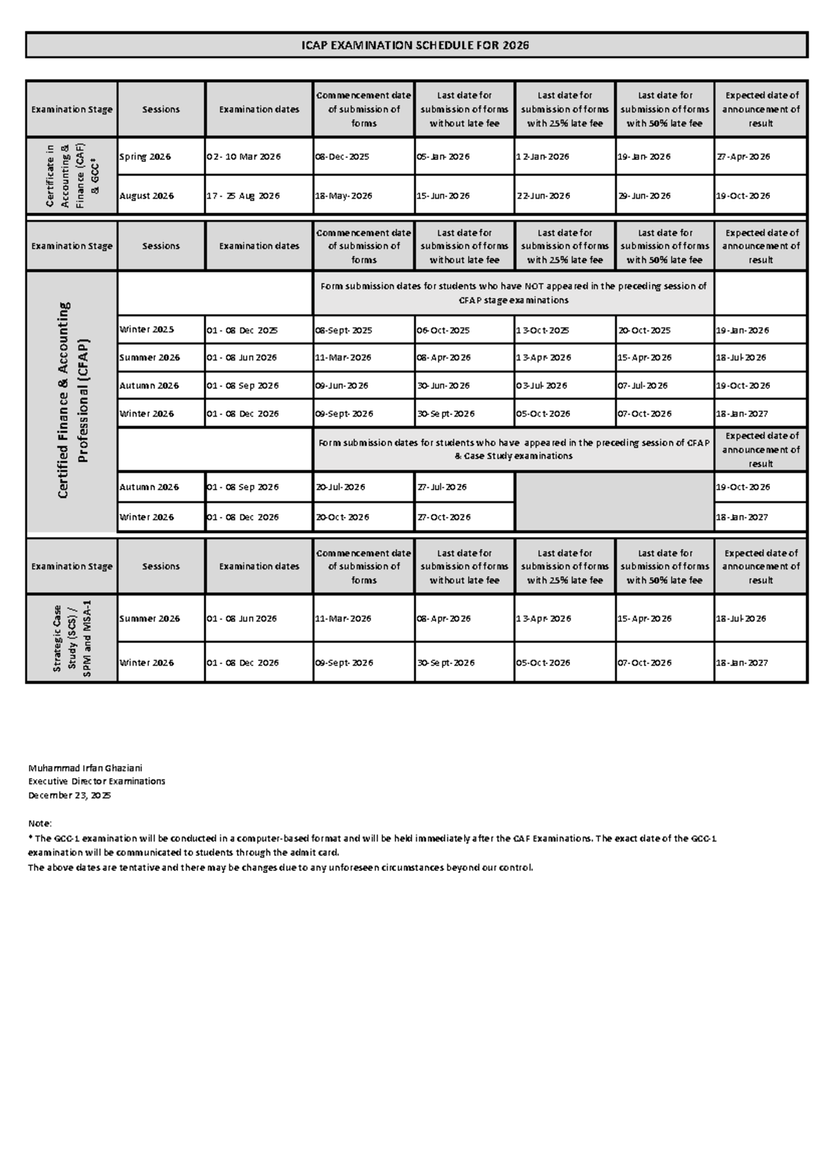 ICAP 2026 Examination Schedule: CAF, CFAP, and SCS Dates - Studocu