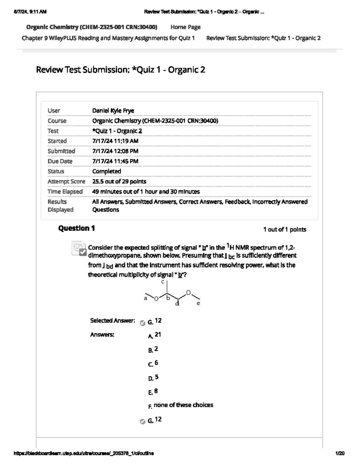 Quiz 1 Organic Chemistry 2 - Review and Answers Summary - Studocu