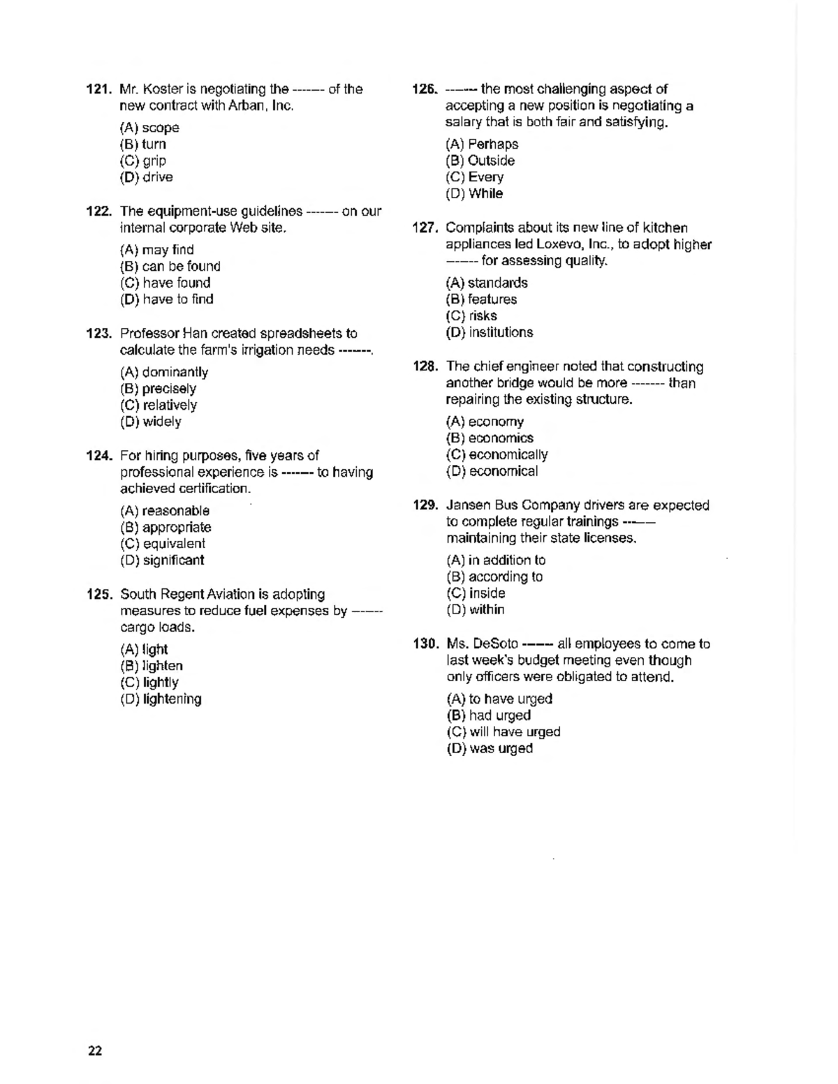 TEST 1 - Questions 121-130 & 139-146 - Studocu