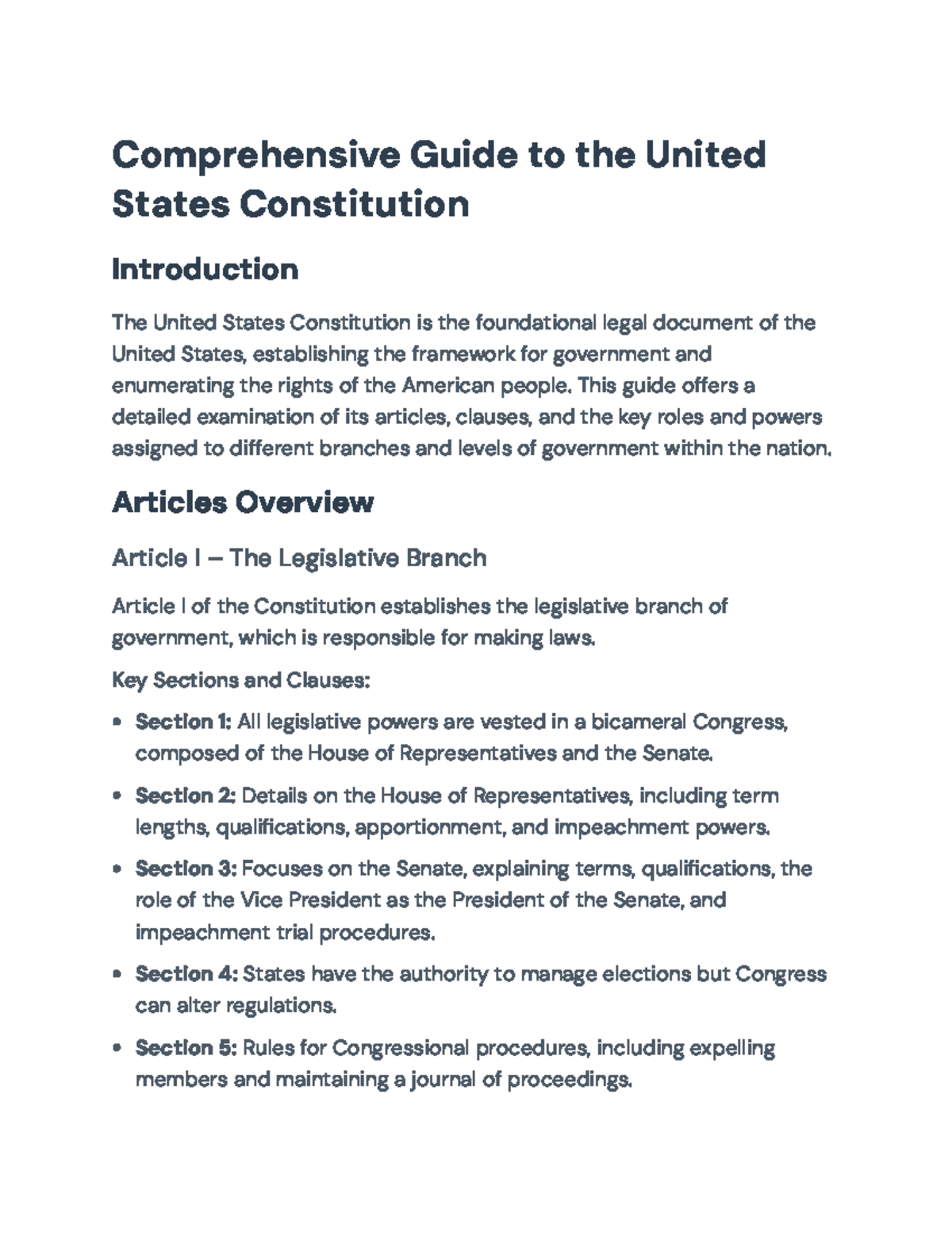 Comprehensive Guide to the US Constitution: Articles and Branches ...