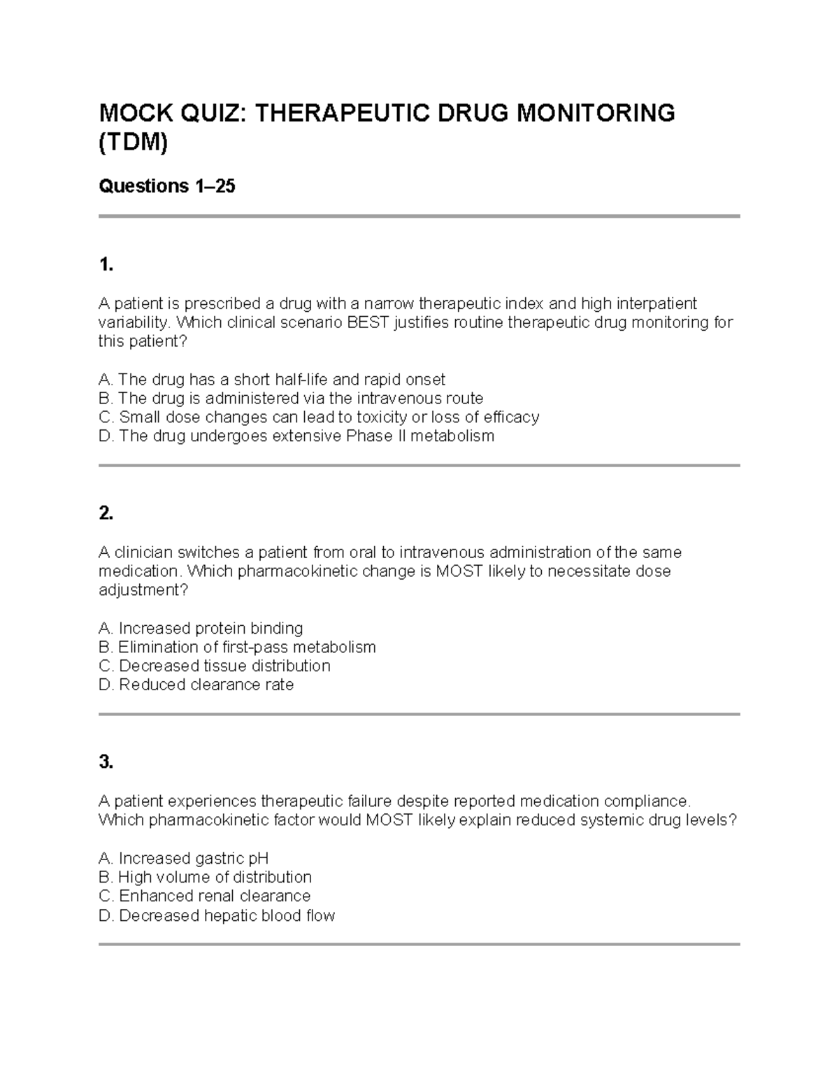 MOCK QUIZ: THERAPEUTIC DRUG MONITORING (TDM) Insights and Questions ...