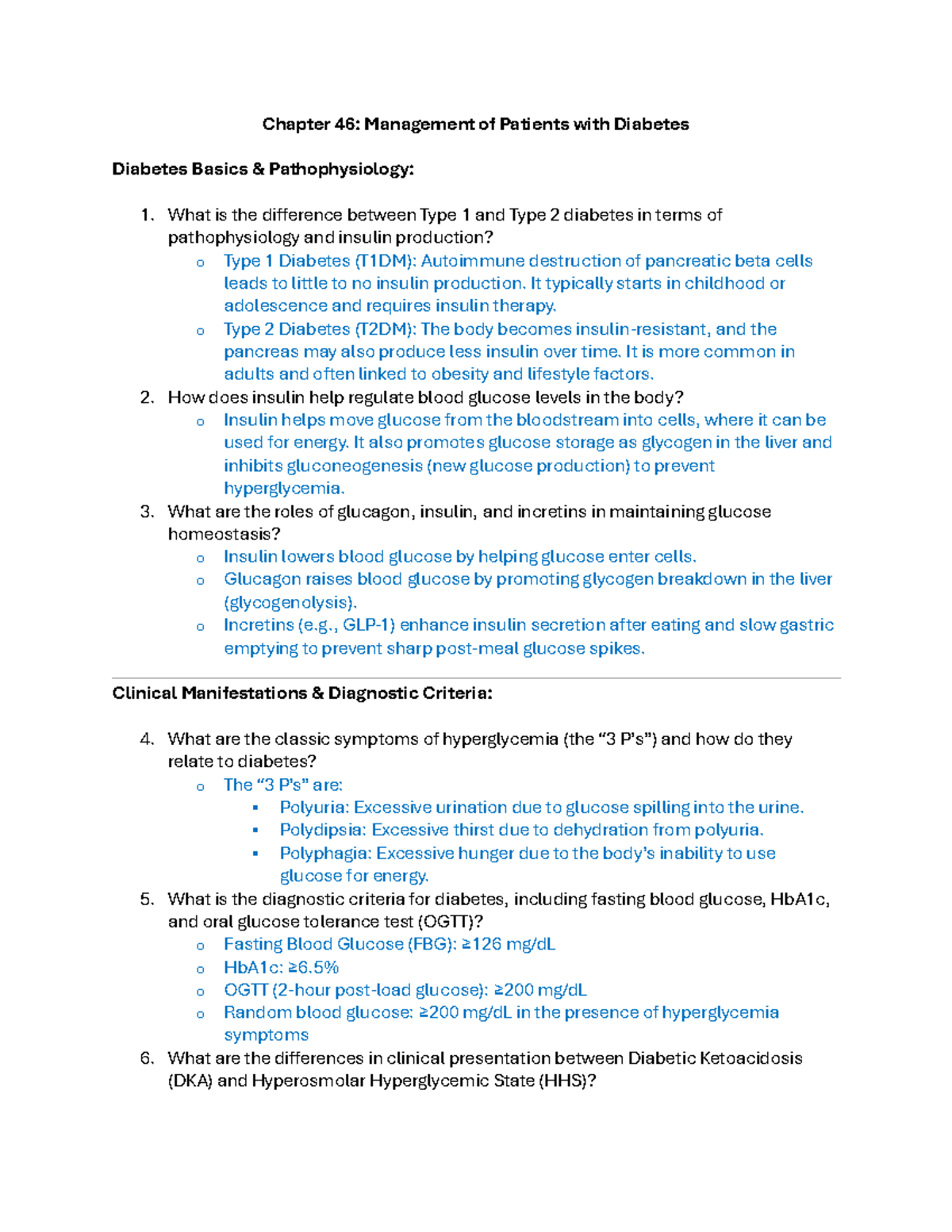 Diabetes Study Guide: Chapter 46 - Patient Management & Pathophysiology ...