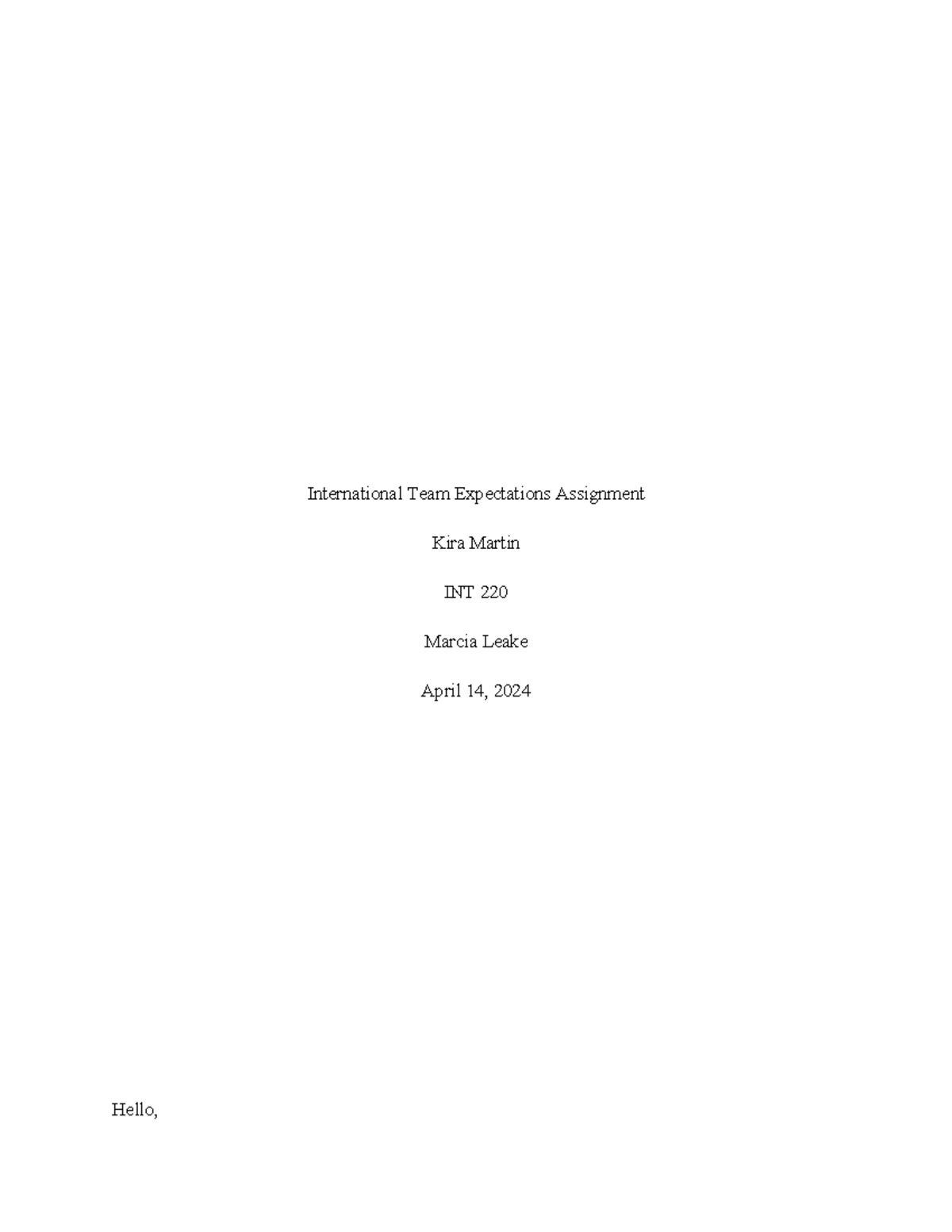 INT 220 International Team Expectations Assignment Overview - Studocu