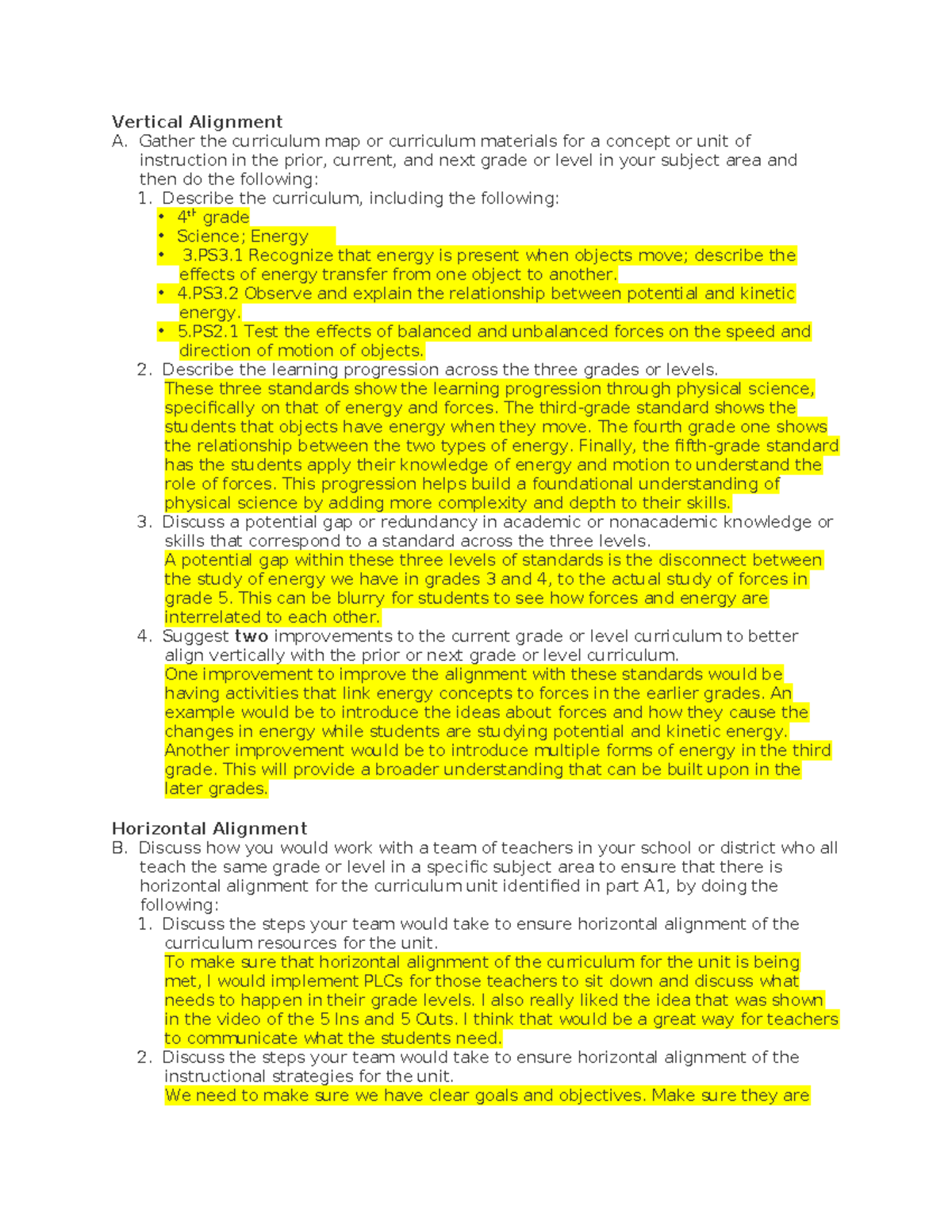 DCI Task 3: Vertical & Horizontal Curriculum Alignment Analysis - Studocu