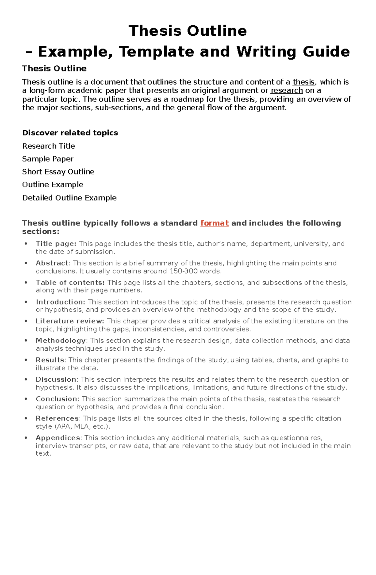 Thesis Outline – Example, Template and Writing Guide - The outline ...