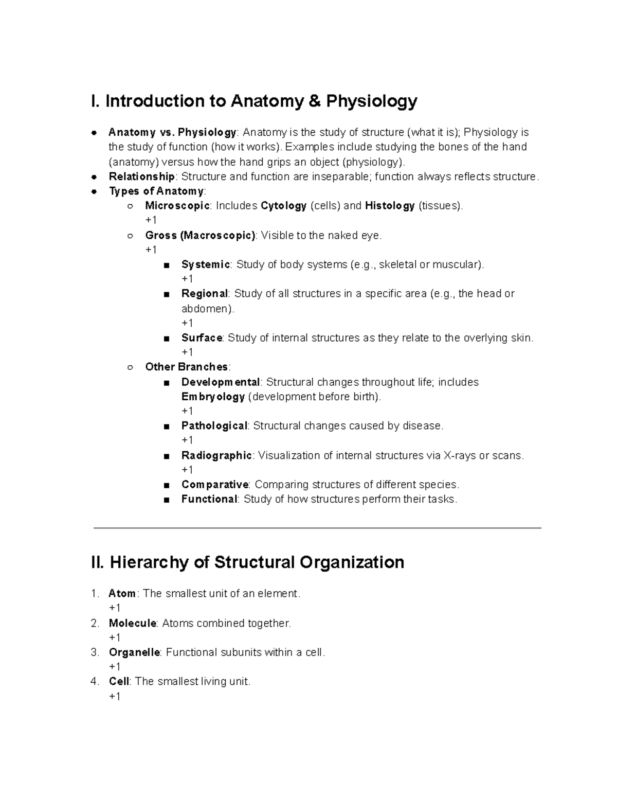 Introduction to Anatomy & Physiology Lecture Notes - Studocu