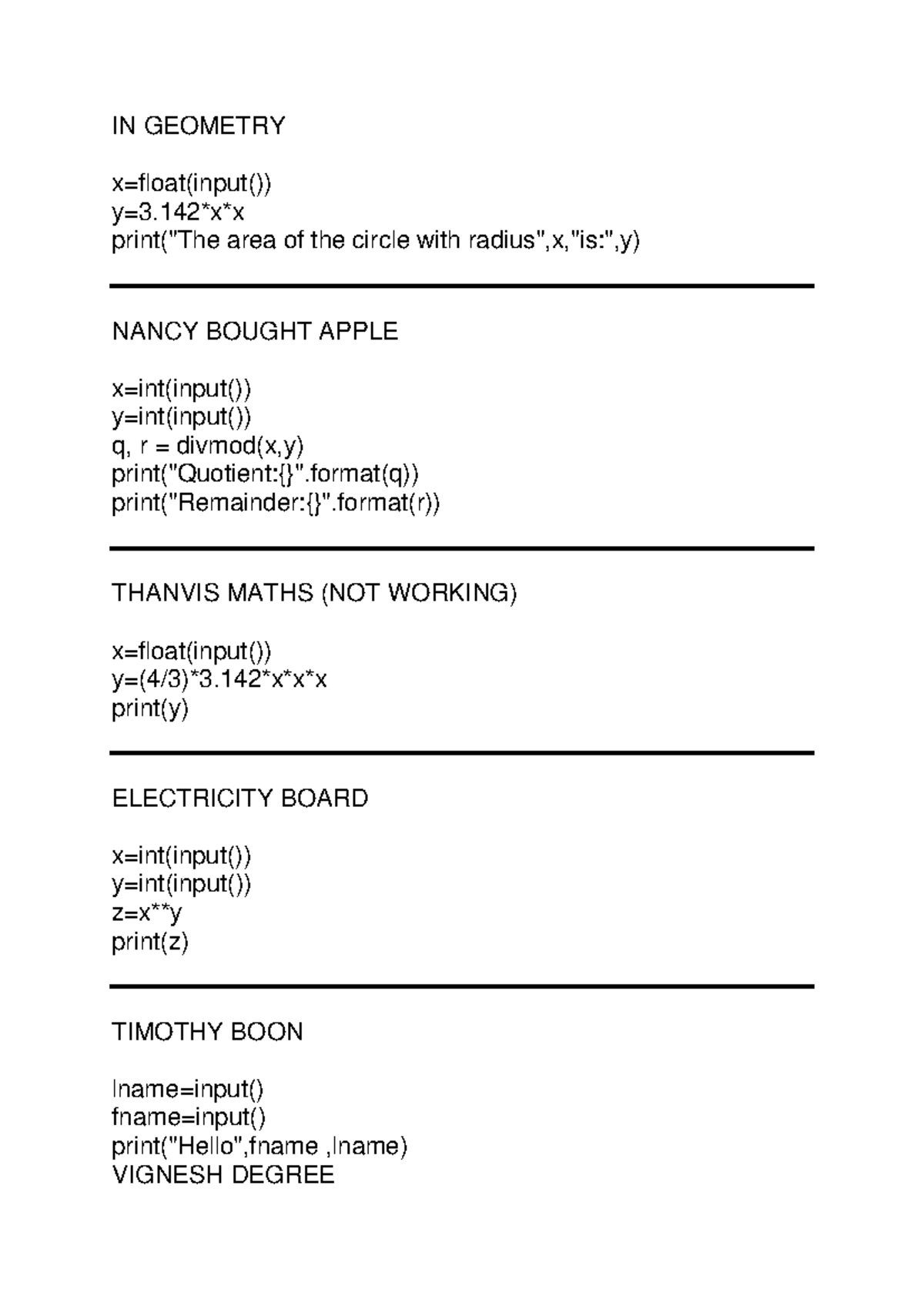 ELAB Python 1 - IN GEOMETRY x=float(input()) y=3xx print("The area of ...