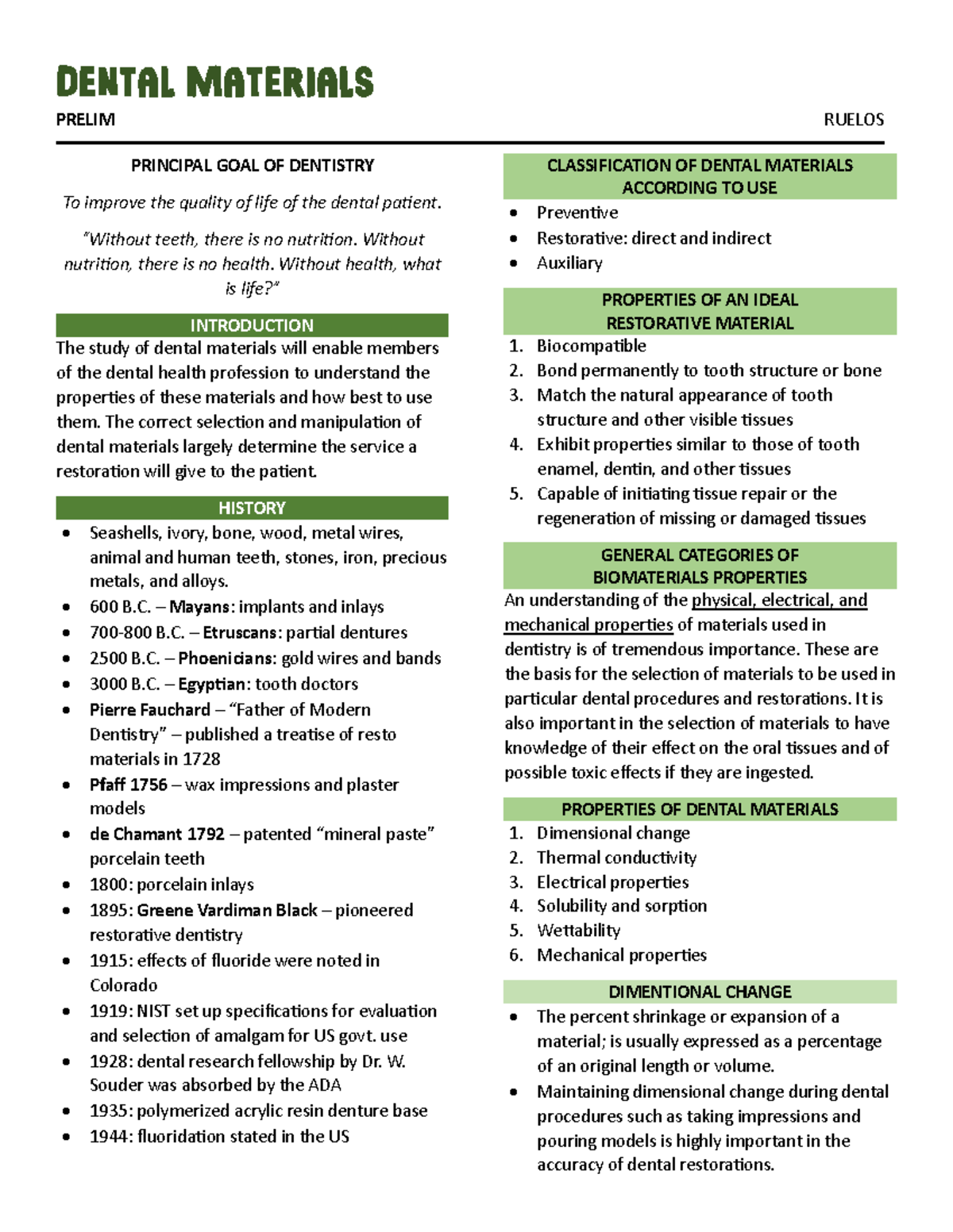 1. Prelims (ALL Topics) - PRINCIPAL GOAL OF DENTISTRY To improve the ...