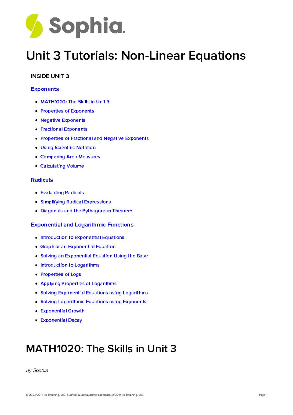 MATH1020 Unit 3: Tutorials on Non-Linear Equations & Exponents - Studocu