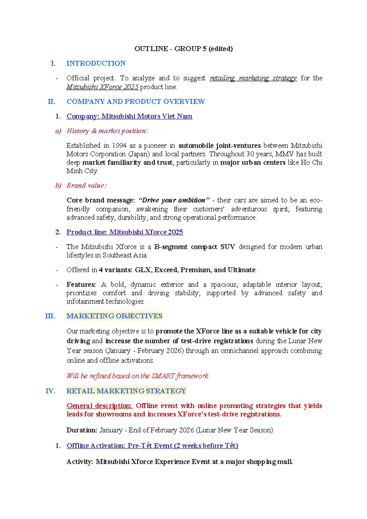 [BM] Retail Marketing Strategy for Mitsubishi XForce 2025 - Studocu