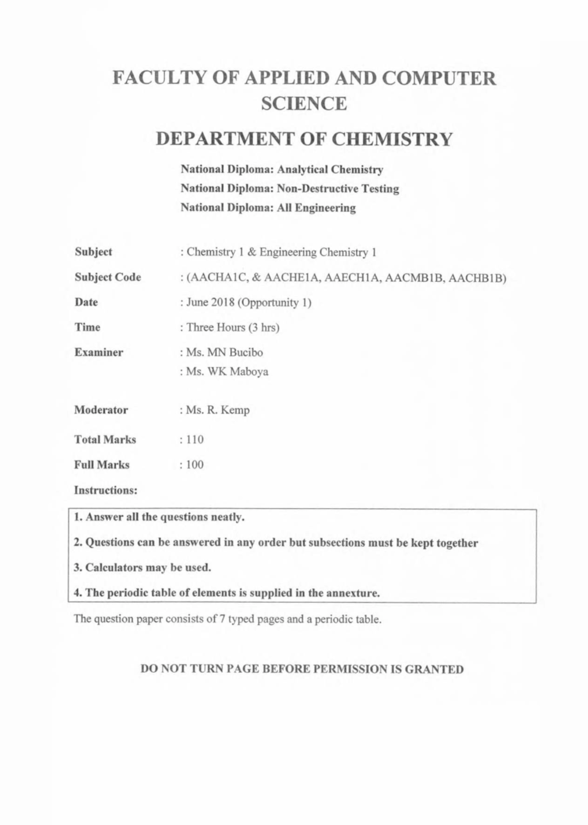 Engineering chemistry 1 2018 June - FACULTY OF APPLIED AND COMPUTER ...