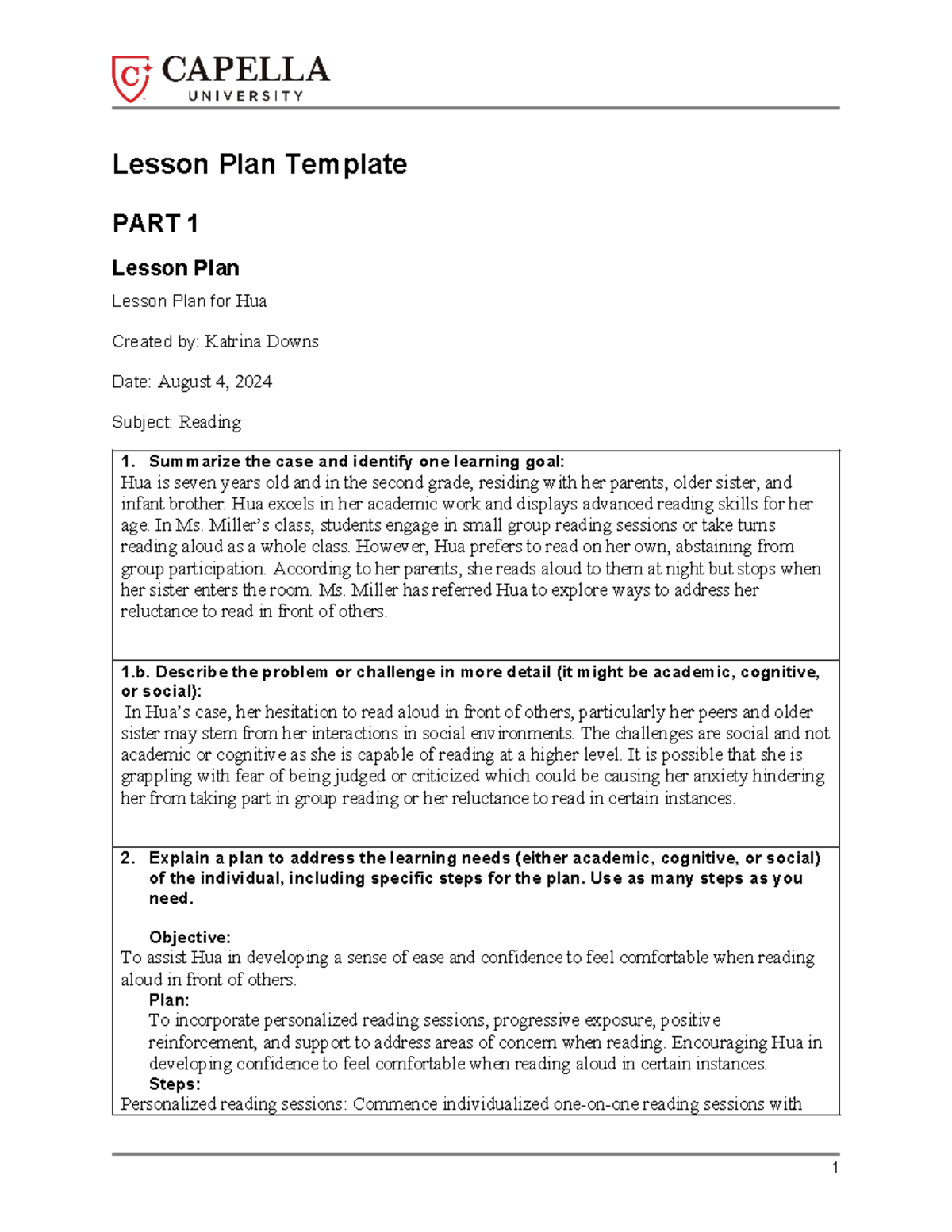 CF Lesson Plan Template for Addressing Reading Challenges in Hua - Studocu