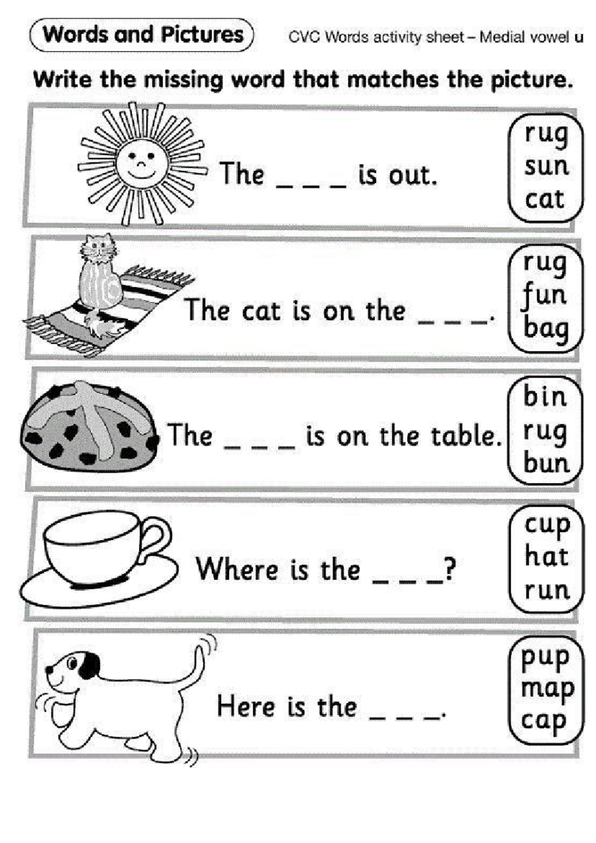 CVC Words Activity Sheet - Medial Vowel 'u' (Doc6) - Studocu