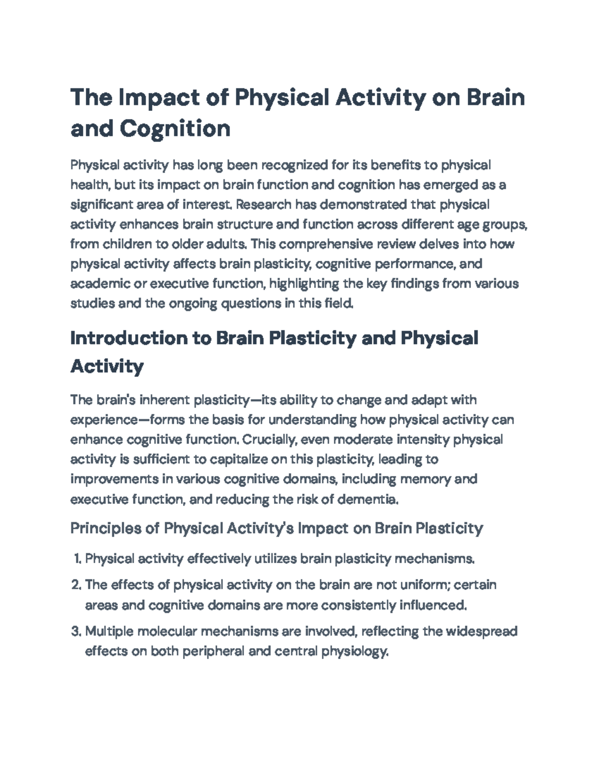 The Impact of Physical Activity on Brain Function and Cognition - The ...