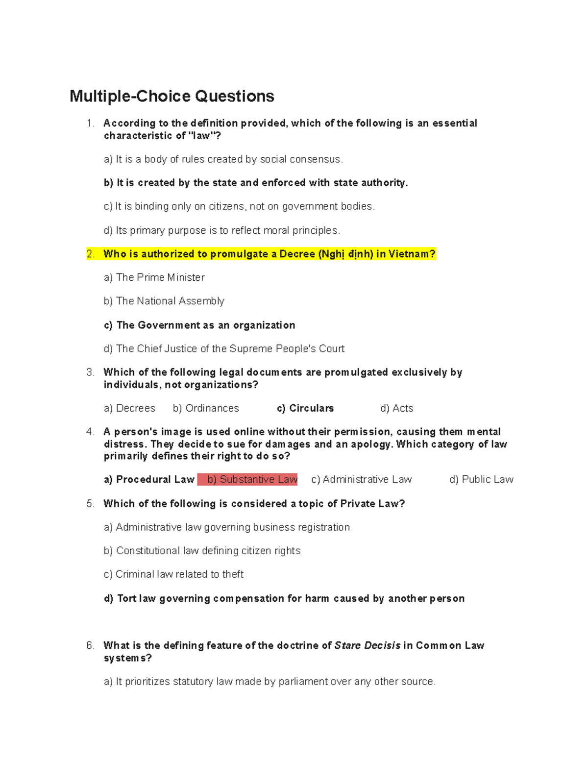 Final Exam PLUE: Introduction to Law Review Questions and Answers - Studocu