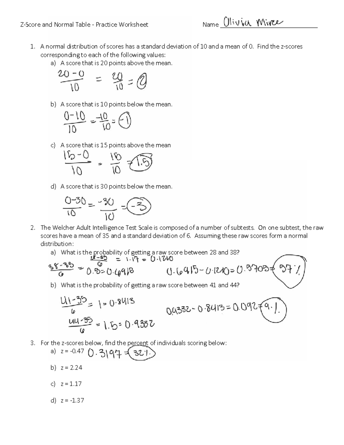 IM3-Unit 6-Normal Distribution & Z-Score Practice Worksheet - Studocu