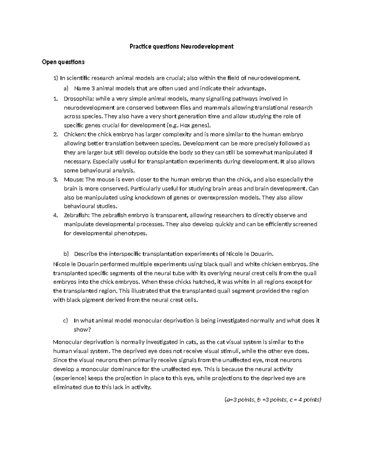 Neurodevelopment Practice Questions: Exam Prep - NSCI 101 - Studeersnel