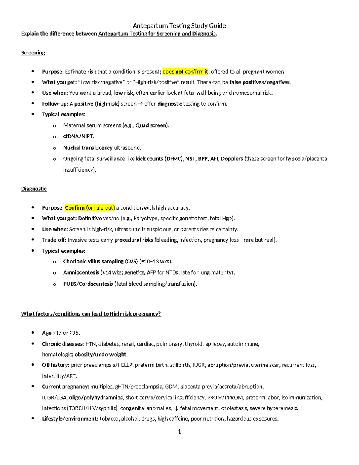 Antepartum Testing & Fetal Monitoring Study Guide (Maternity 101) - Studocu