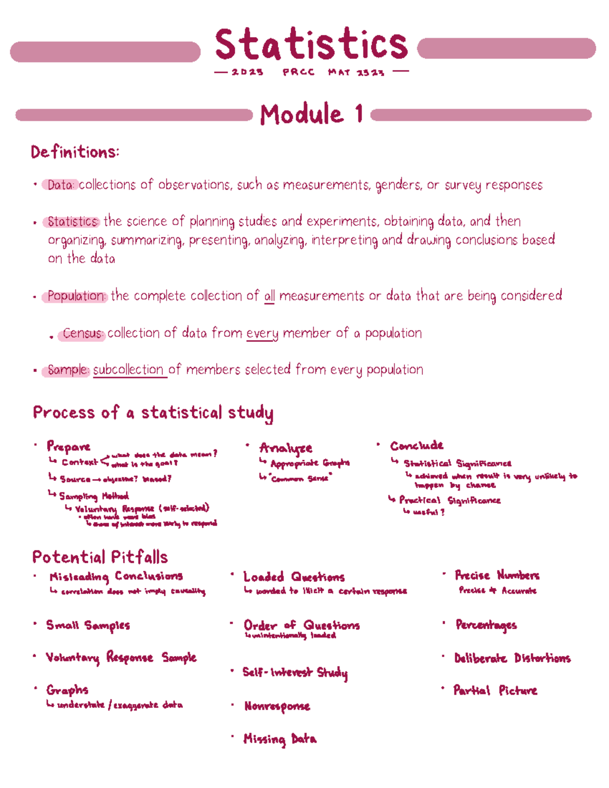 Statistics Notes (Module 1) - MAT2323 - Studocu