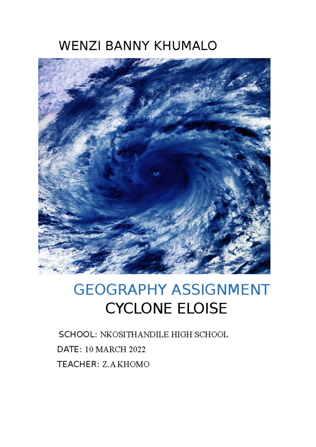 GEOG 101: Geography Assignment on Cyclone Eloise and its Impact - Studocu