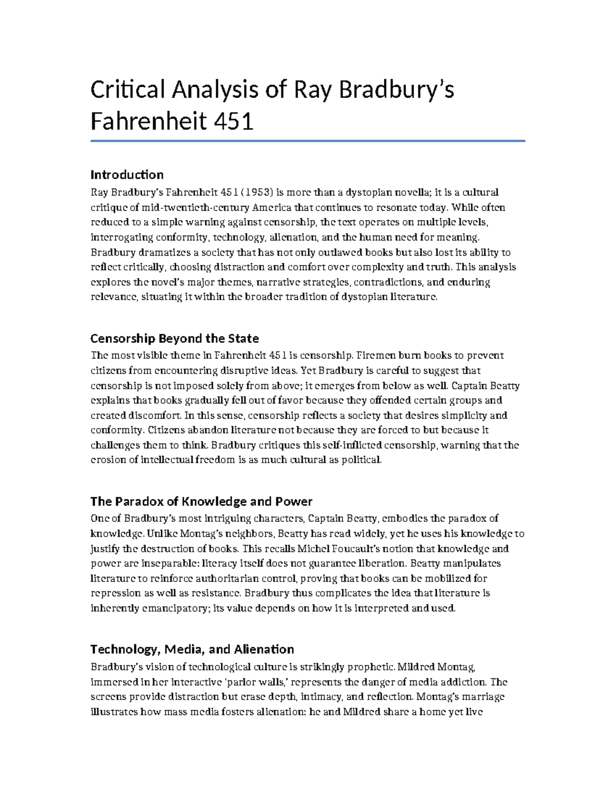 Fahrenheit 451: A Critical Analysis of Dystopian Themes and Relevance ...