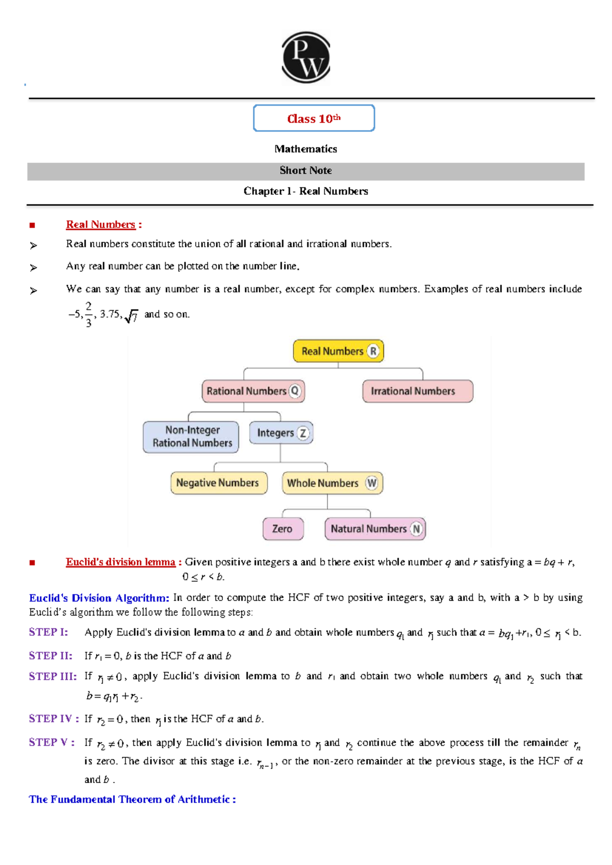 Class 10th Math Short Notes: Chapter on Real Numbers - Studocu