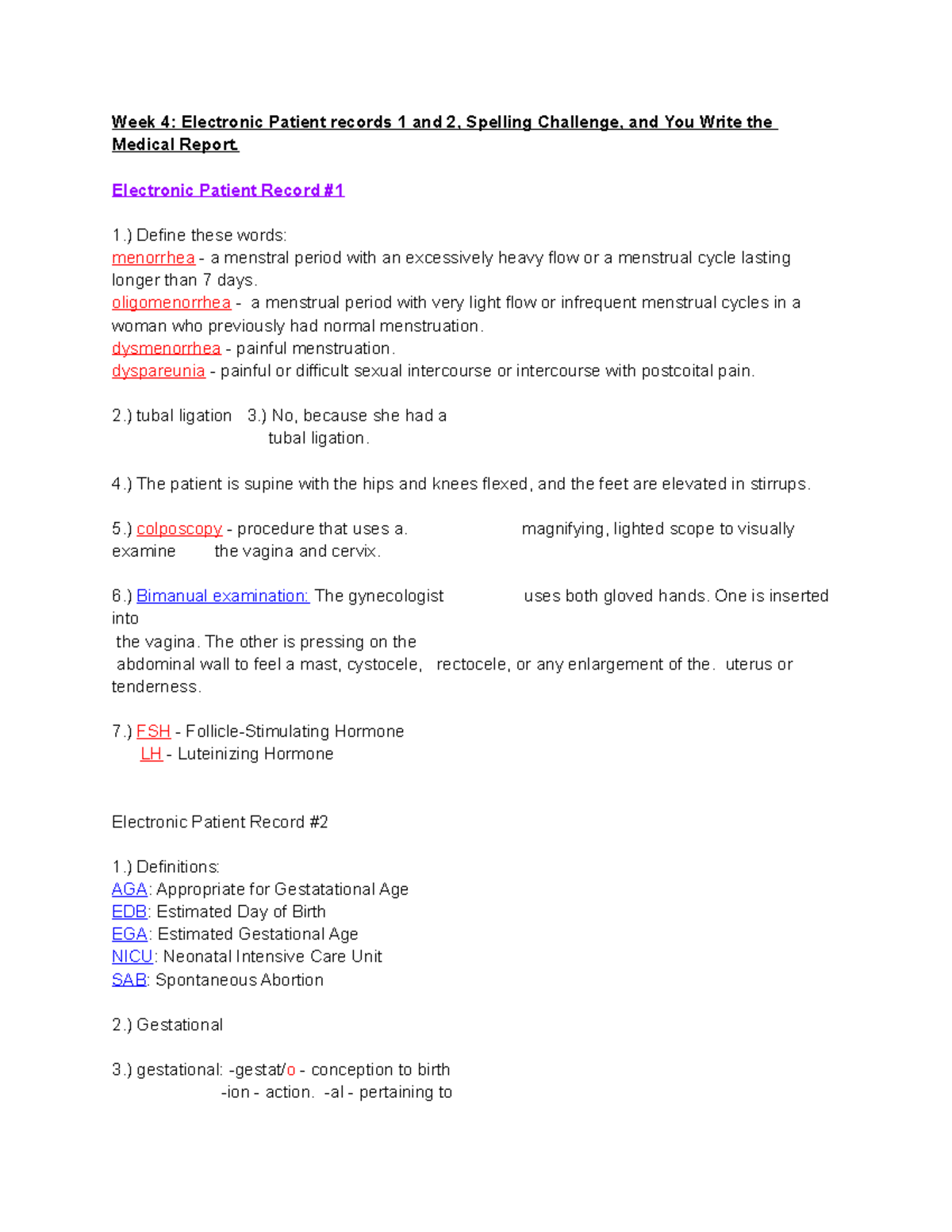 Week 4: EPR, Spelling Challenge, & Medical Report Writing Guide - Studocu