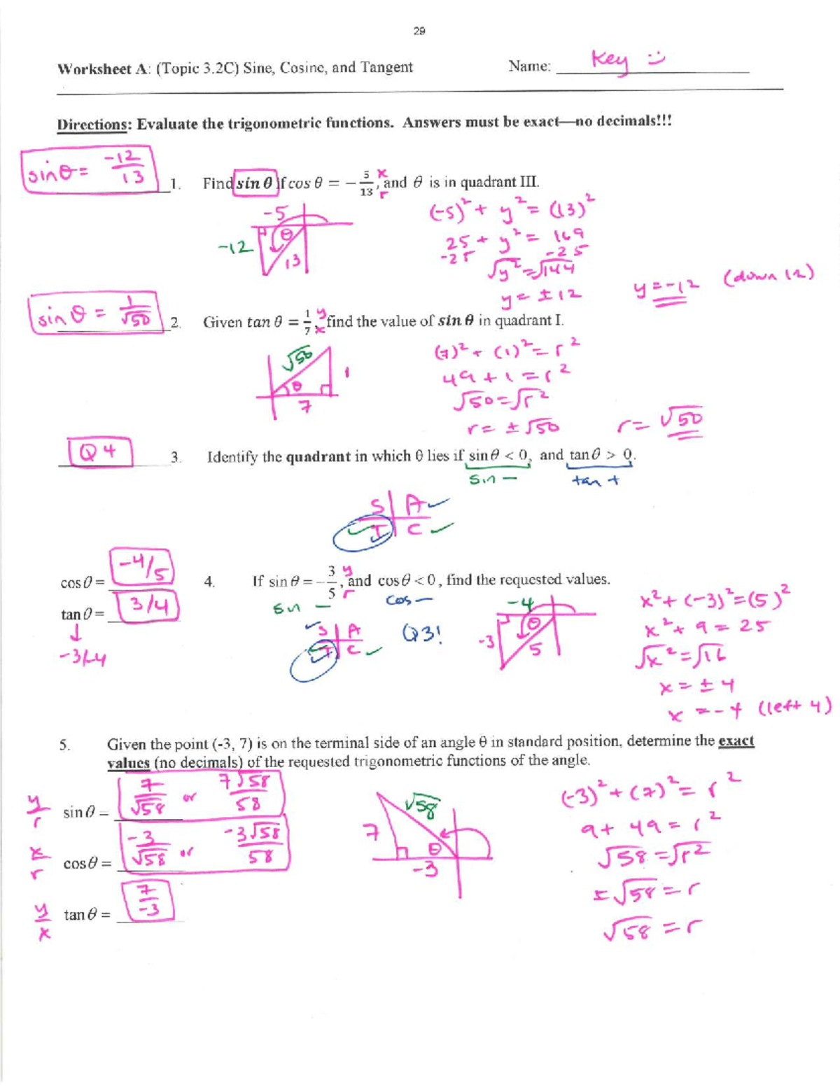 Worksheet A: Trigonometric Functions Evaluation (Topic 3.2C) - Studocu