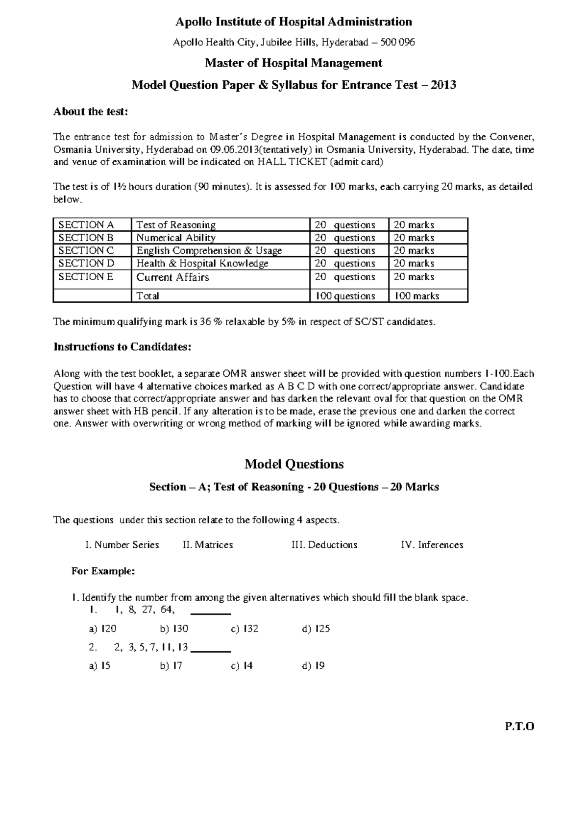 Modal Papers for Hospital Management-2 - Apollo Institute of Hospital ...