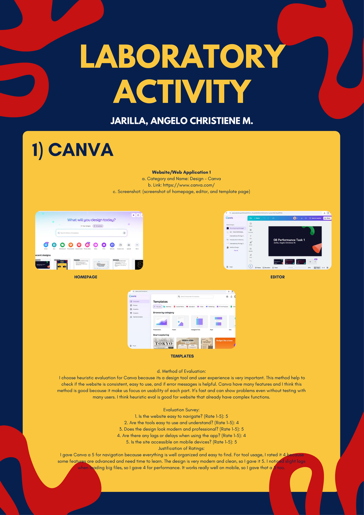 HCI LAB ACTIVITY: Heuristic Evaluation of Canva Design Tool - Studocu