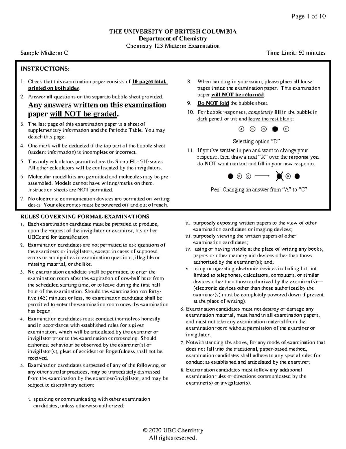 Chemistry 123 Sample Midterm Exam (2025W2) - Practice Questions - Studocu