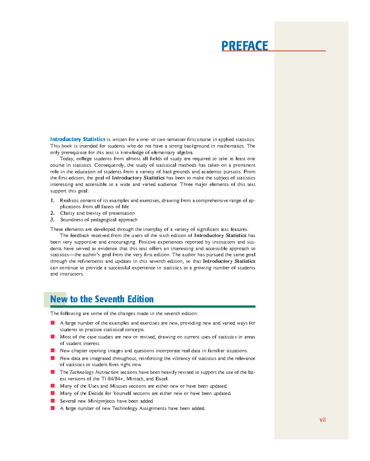 Introductory Statistics 7th Ed – Preface Overview and Updates - Studocu